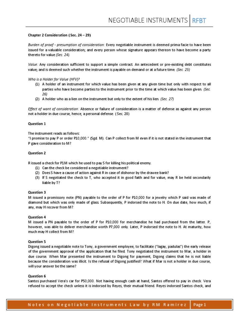 Negotiable Instruments Law Overview | PDF | Negotiable Instrument ...