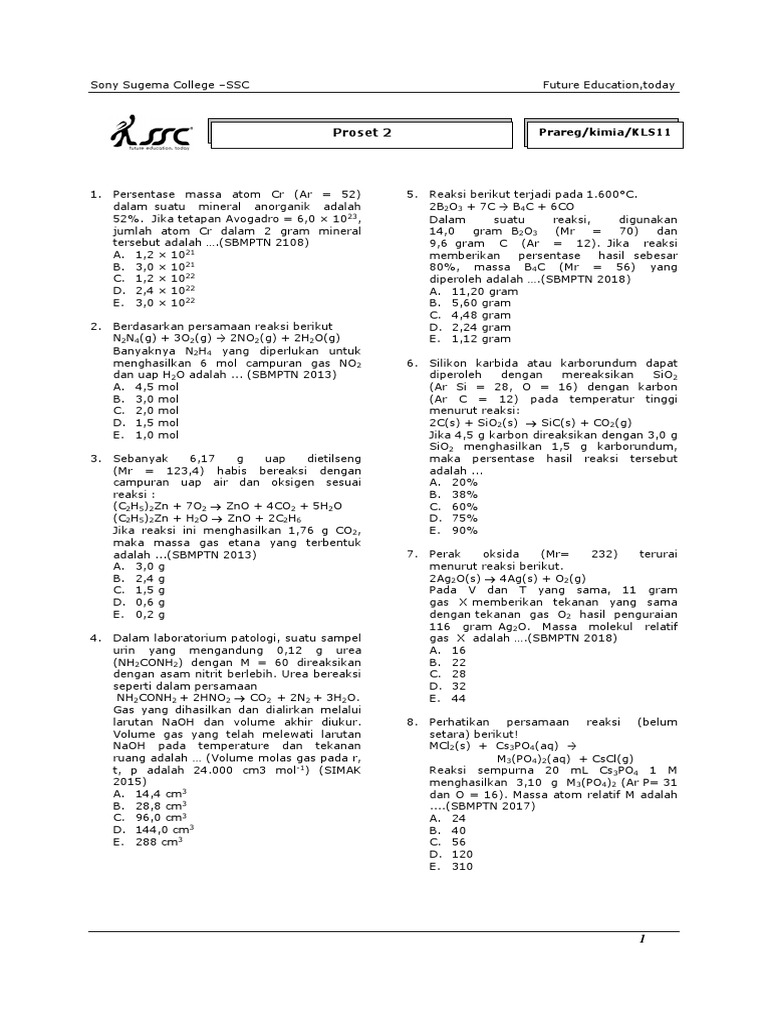Soal Kimia SBMPTN dan SIMAK | PDF