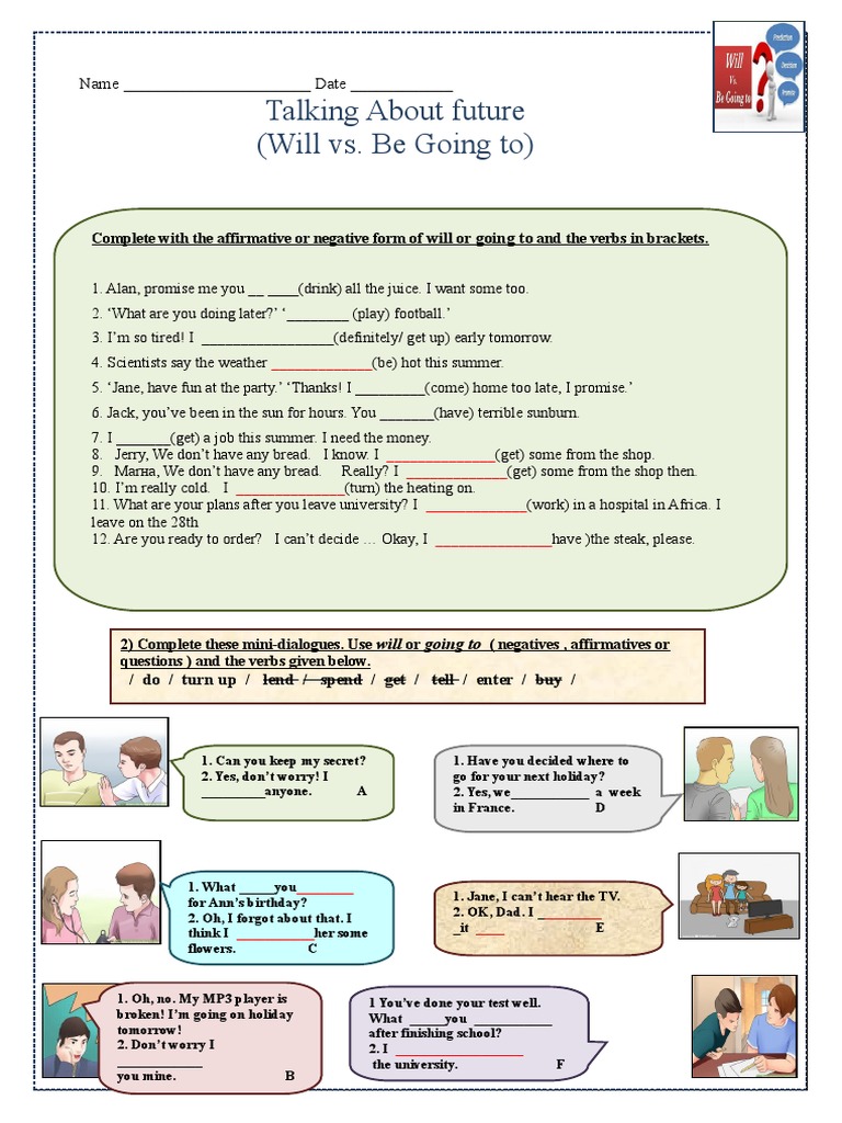 Will Vs Going To - Worksheet | PDF | Language Arts & Discipline