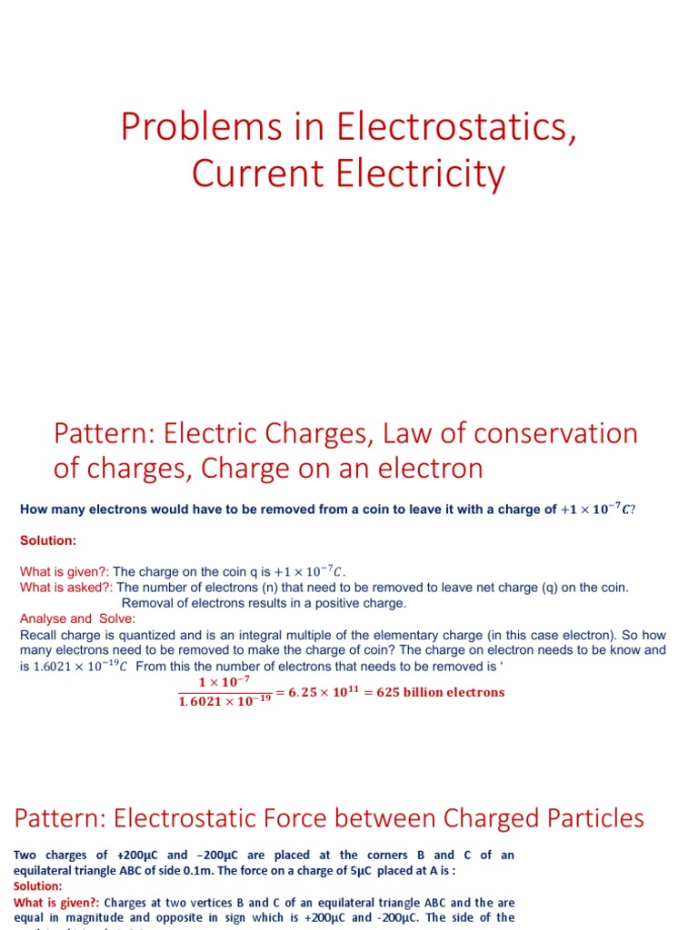 Problems in Electrostatics, Current Electricity | PDF | Electric Charge | Capacitance