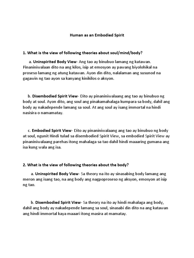 Human As An Embodied Spirit | PDF