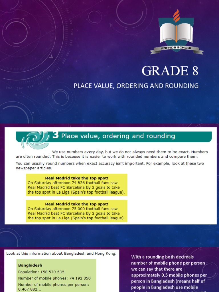 Grade8 Unit3 Placevalue, Ordering&rounding | PDF | Accuracy And Precision | Numbers