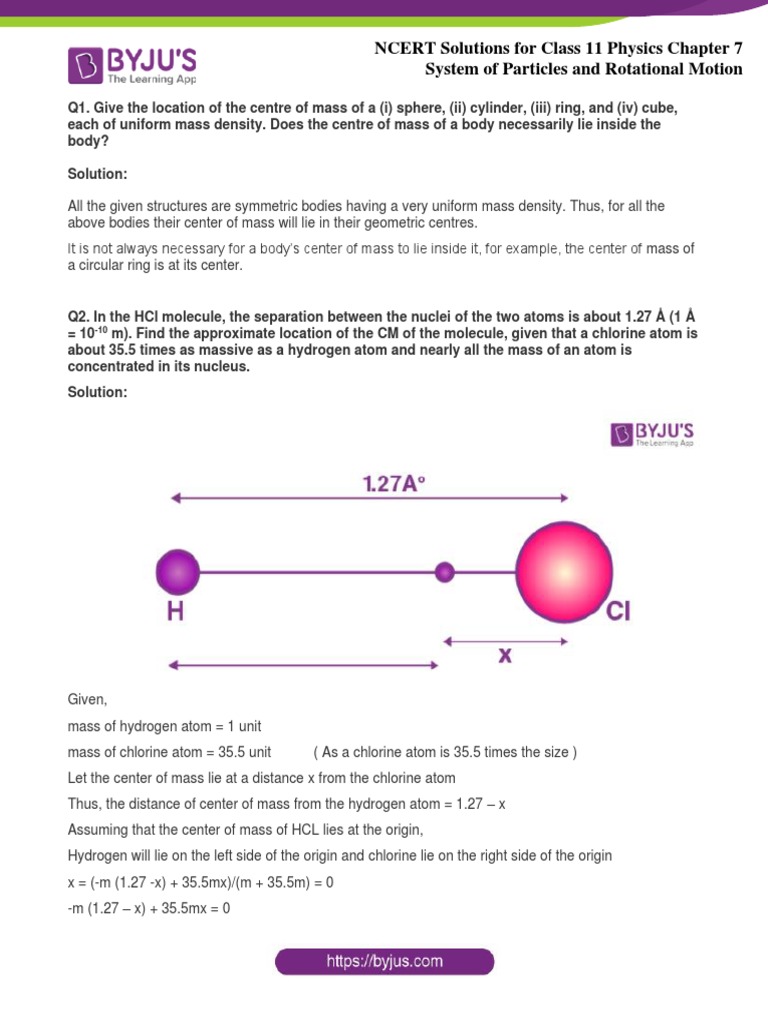 NCERT Solutions For Class 11 Physics Chapter 7 System of Particles and Rotational Motion ...
