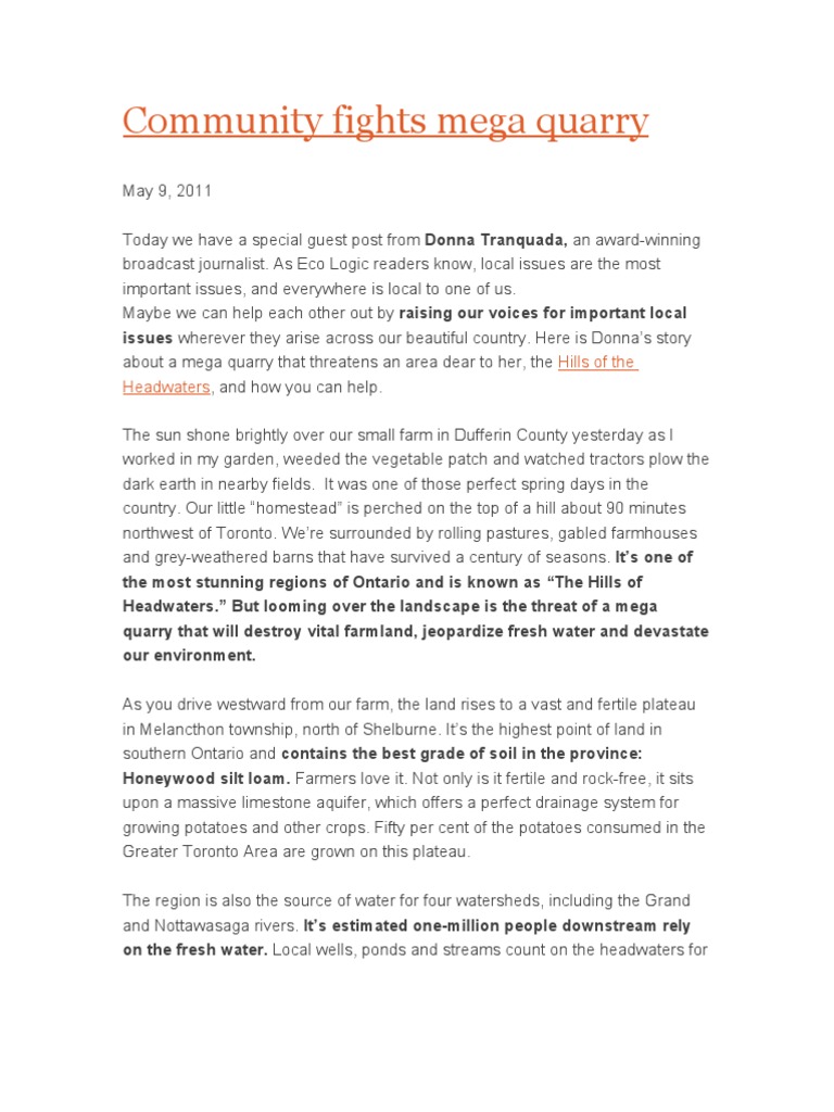 Community Fights Mega Quarry | PDF | Ontario | Land Management