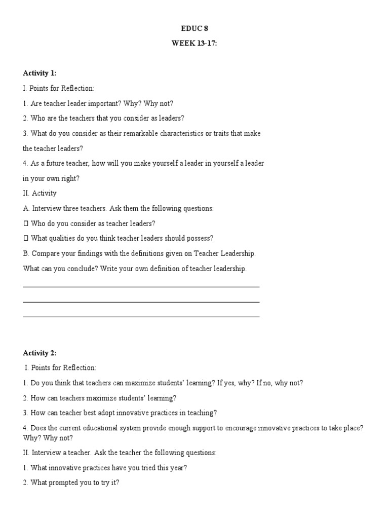 Educ 8 Week 13-17 - Austria, Maria Fe C. Btled 2-A | PDF | Teachers | Leadership