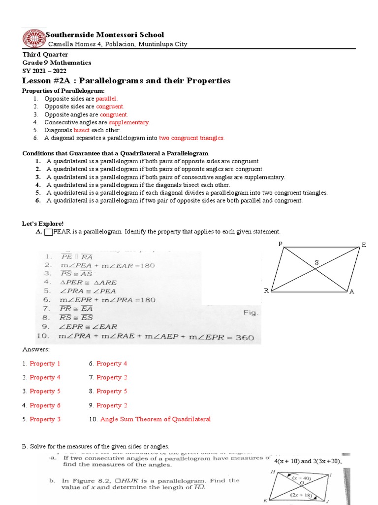 Parallelograms and Their Properties | PDF | Rectangle | Triangle