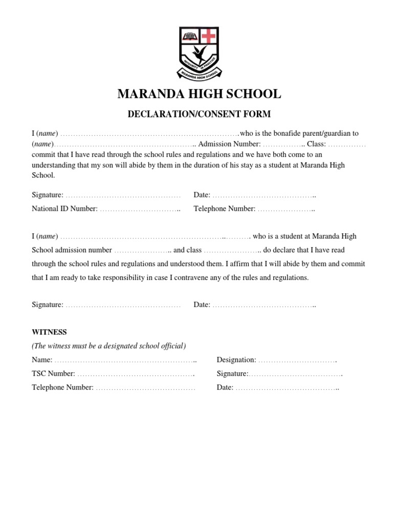 Maranda High School: Declaration/Consent Form | PDF