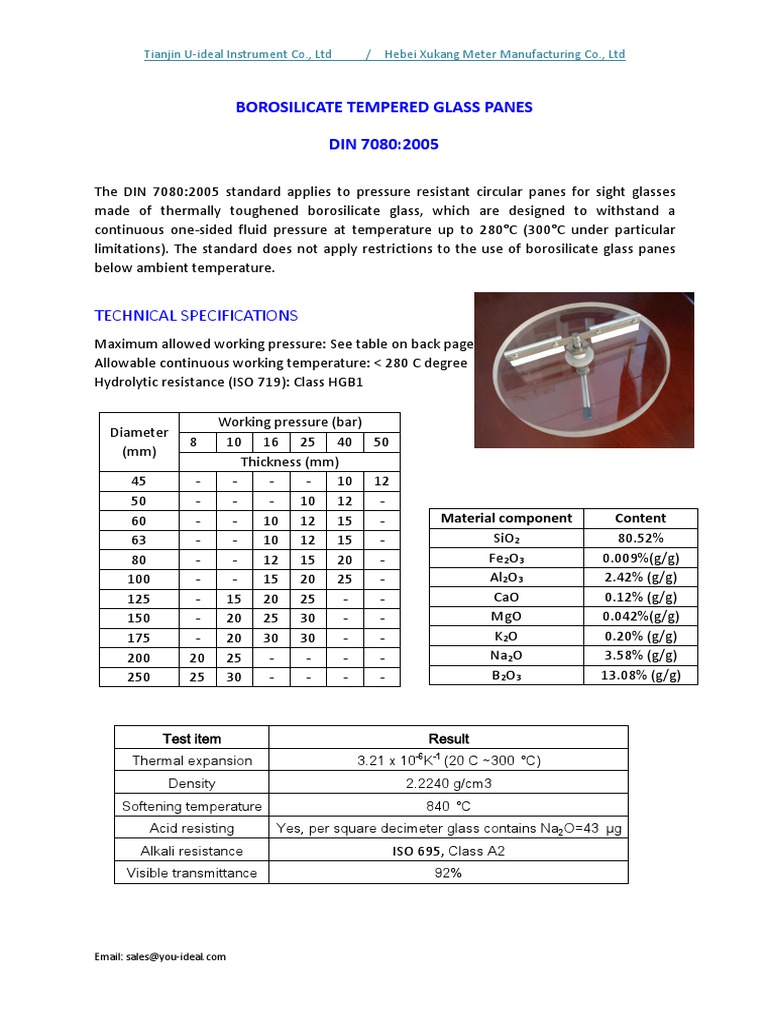 Borosilicate Tempered Glass Panes DIN 7080:2005: Technical ...