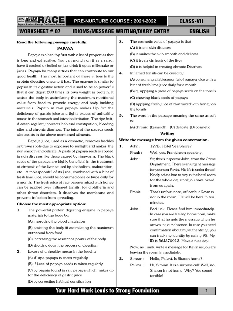 Worksheet-07 - English + SST - Class-7 | PDF | Digestion | Stomach
