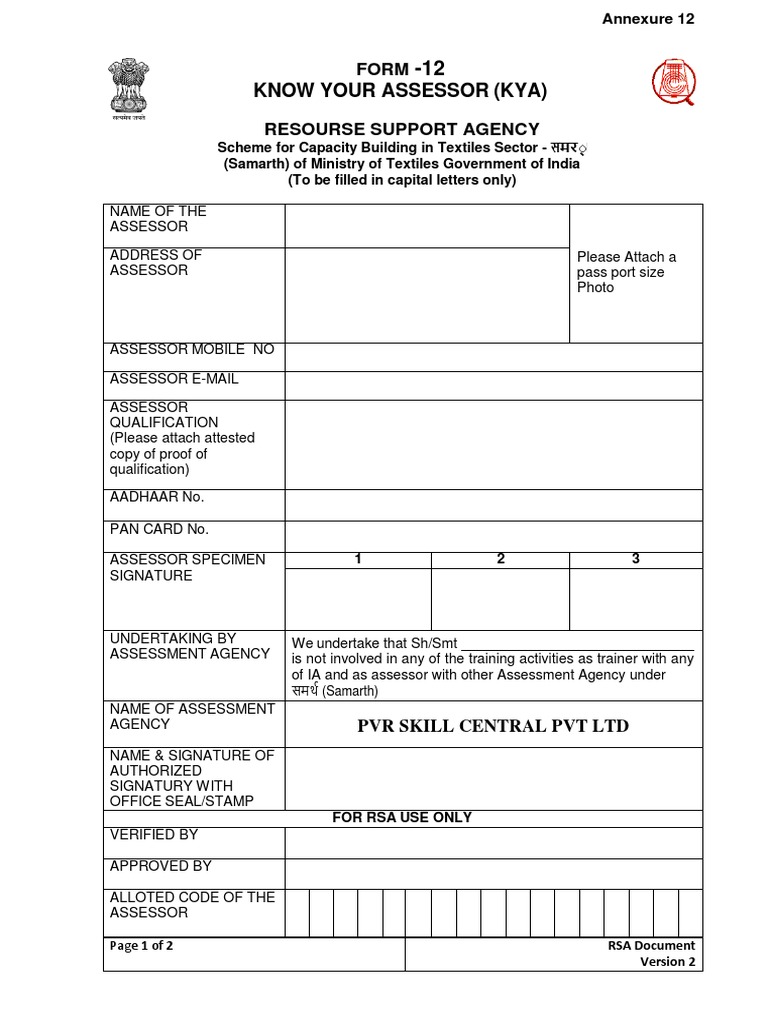 13+KYA Form For Assessor Form 12 | PDF