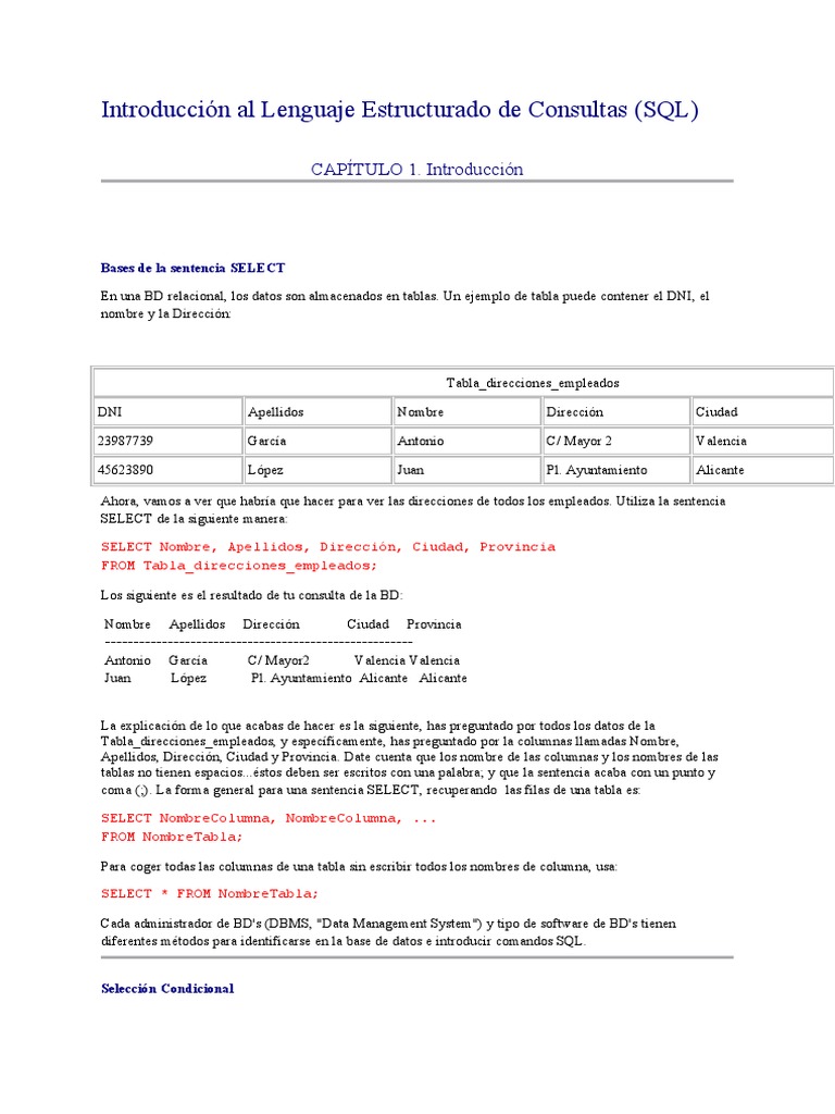 Introducción Al Lenguaje Estructurado de Consultas (SQL) | PDF | SQL ...