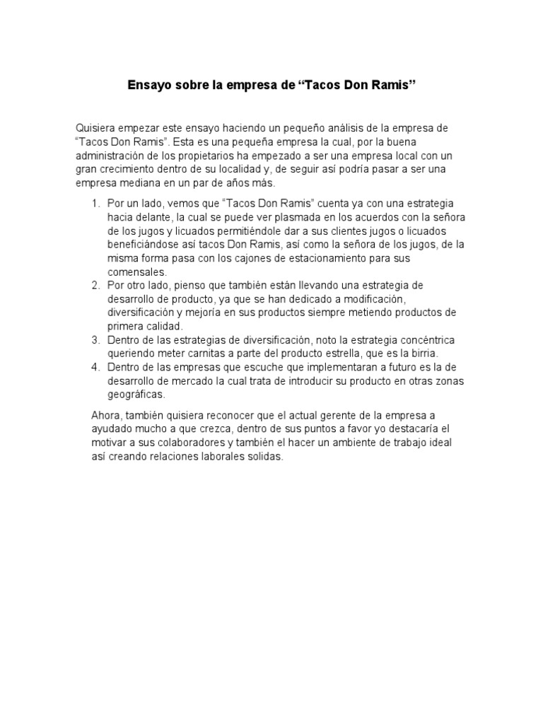 Ensayo de Tacos Don Ramis | PDF