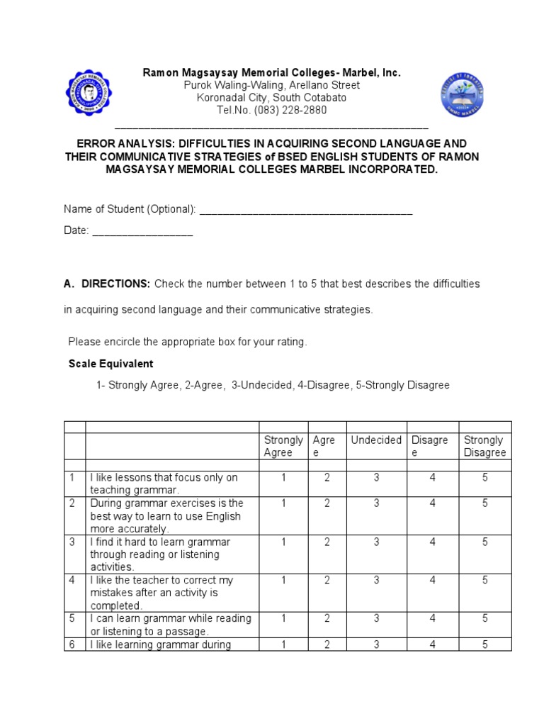 Questionnaire Final | PDF | Reading Comprehension | Second Language