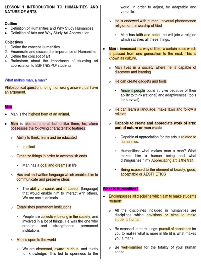 Lesson 1 Introduction To Humanities and Nature of Arts | PDF ...