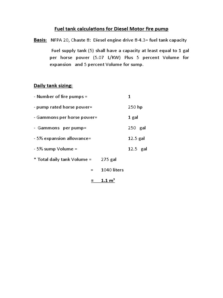 Diesel Fire Pump Fuel Tank Sizing Guide | PDF