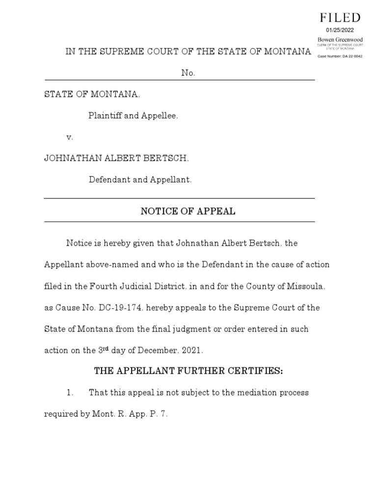 DA 22-0042 Notice of Appeal Filed - Notice - Incoming | PDF | Appeal ...