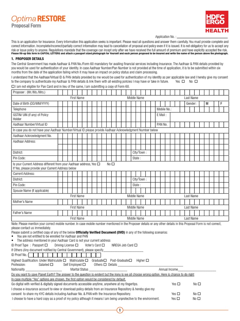 Optima Restore Proposal Form Offline | PDF | Percutaneous Coronary ...