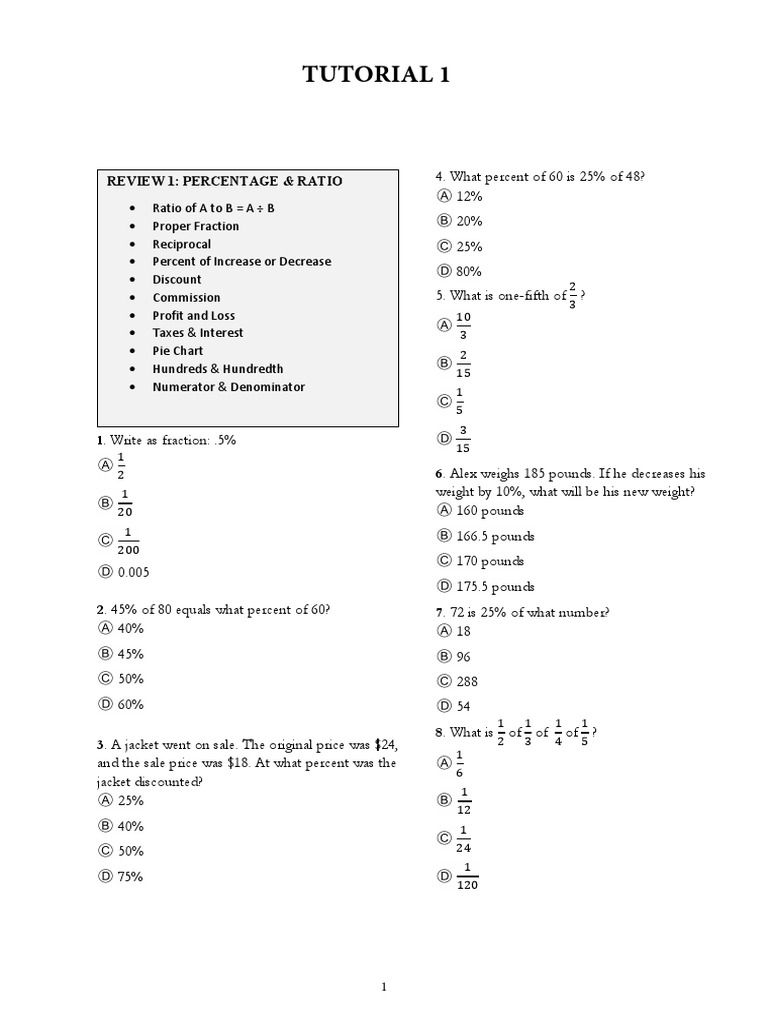 Math Concepts: Percentages & Ratios | PDF | Percentage