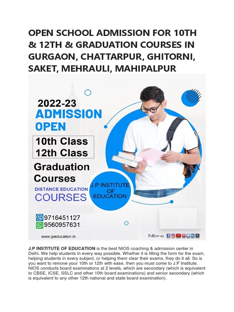 Open School Admissions for 10th & 12th | PDF | University And College ...