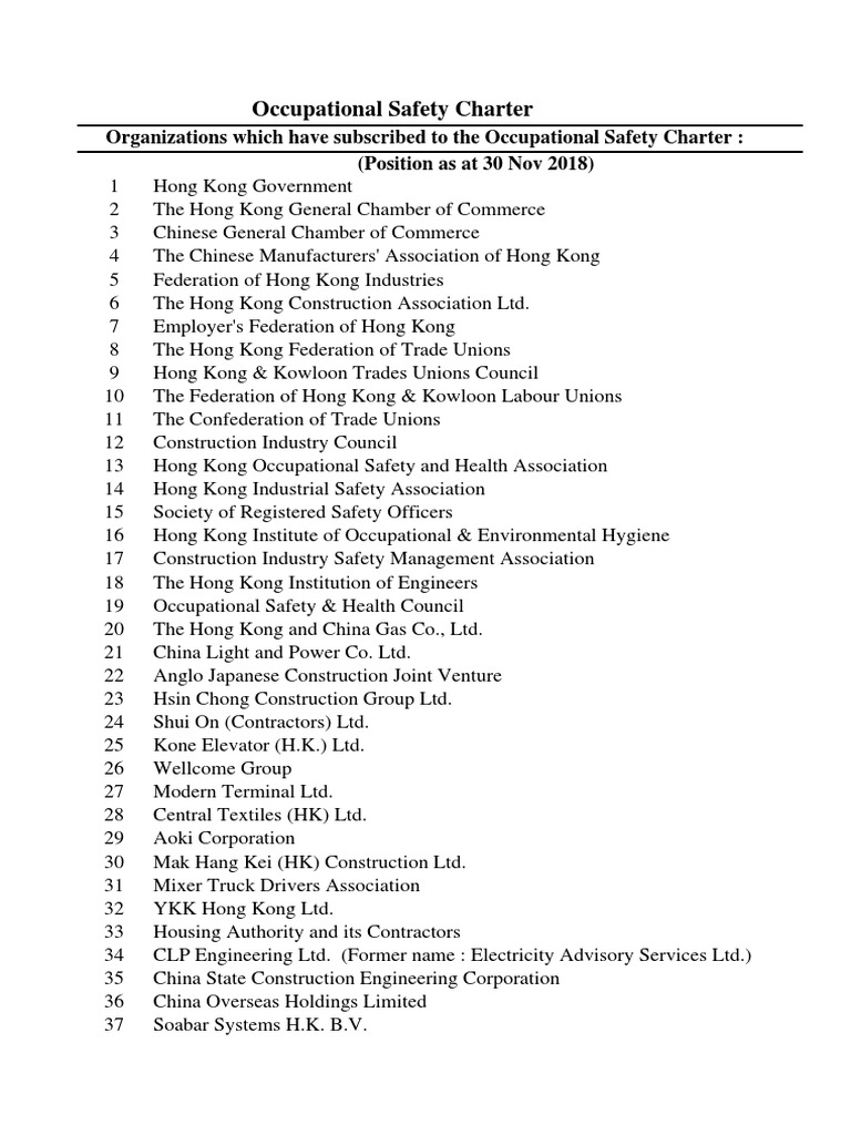 Safety Charter List Eng | PDF | Hong Kong