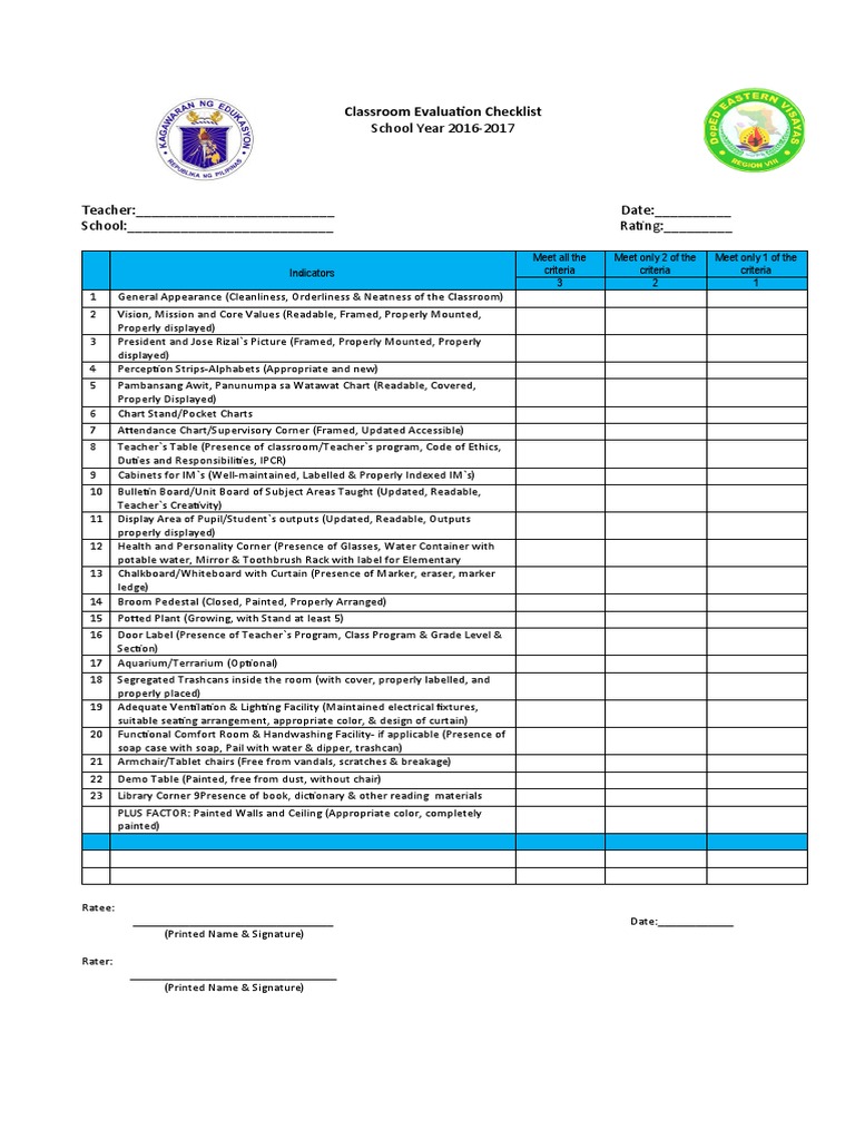 Classroom Evaluation Checklist | PDF | Classroom | Teachers