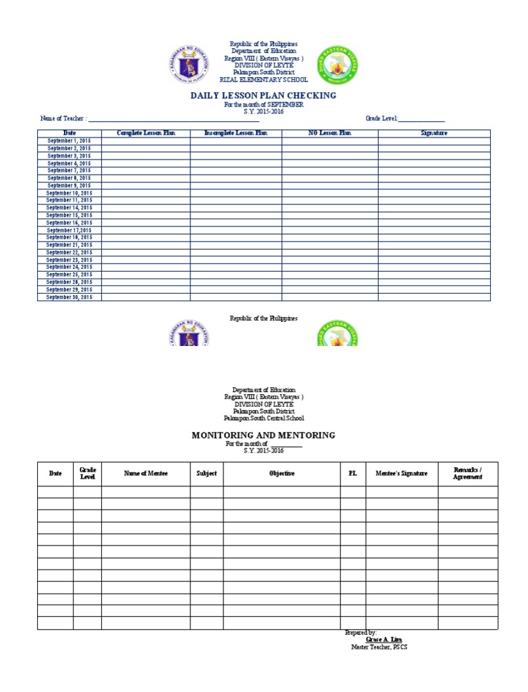 Daily Lesson Plan Checking | PDF | Mentorship | Teaching