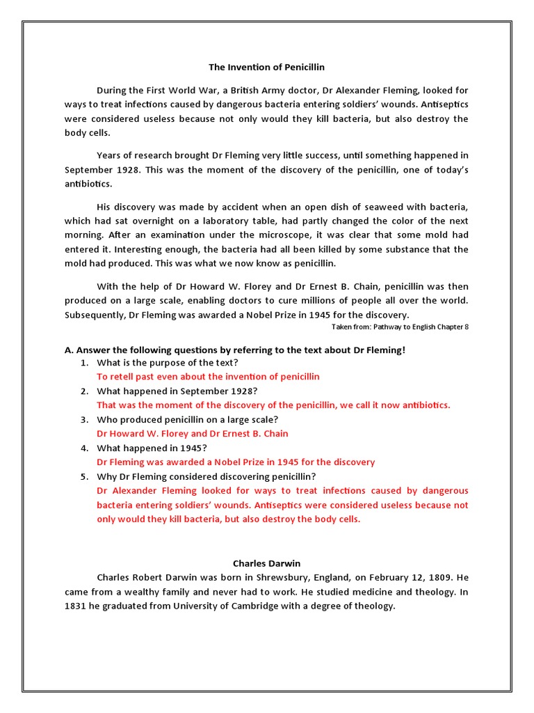 The Invention of Penicillin: Taken From: Pathway To English Chapter 8 ...