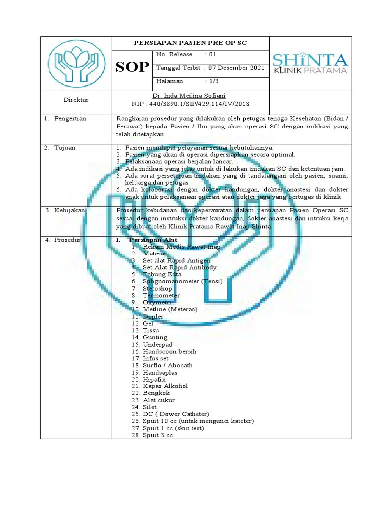 Sop Persiapan Pre Op SC | PDF