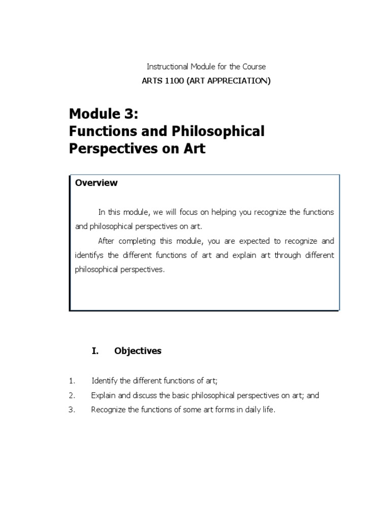 Module 3. Functions and Philosophical Perspectives On Art | PDF | Beauty | Immanuel Kant