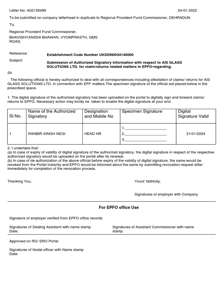 Establishment Code Number UKDDN0034140000 Submission of Authorized ...