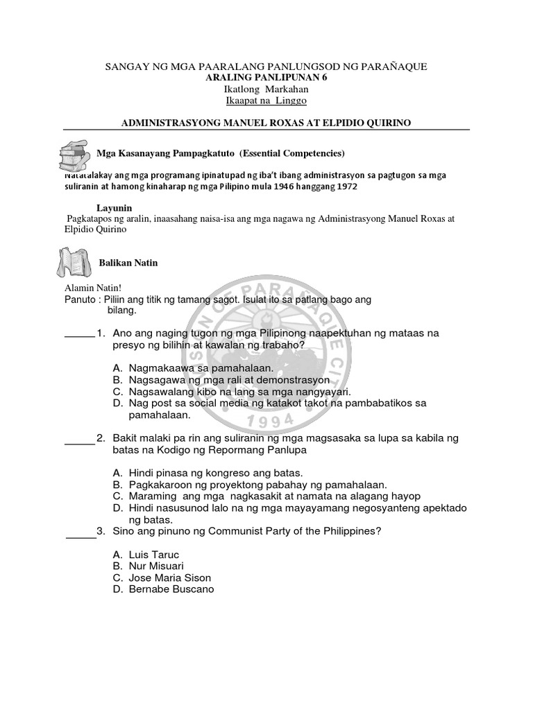 AP Grade6 Quarter3 Module Week4 | PDF