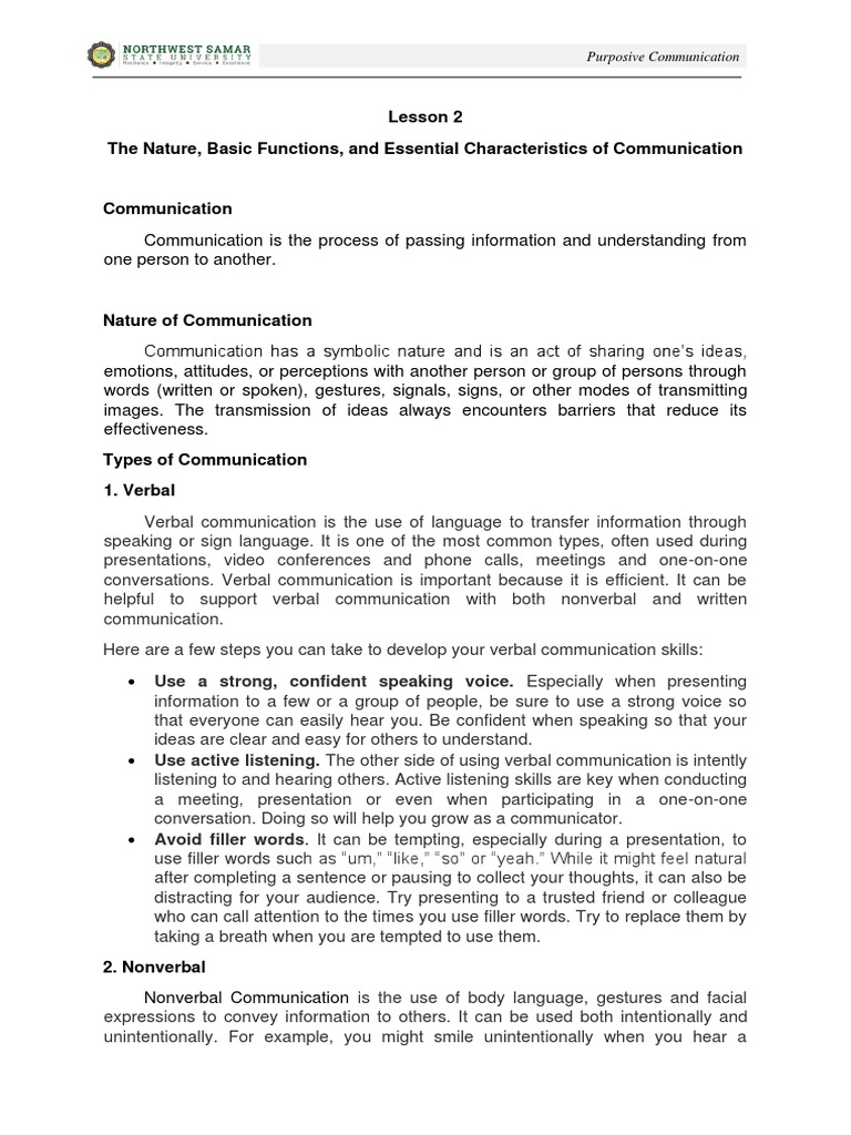 Lesson 2 (Purposive Communication) | PDF | Communication | Nonverbal ...