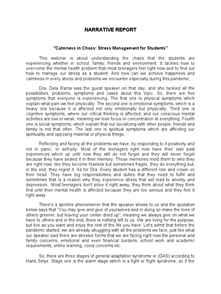 Narrative Report | Download Free PDF | Stress (Biology ...