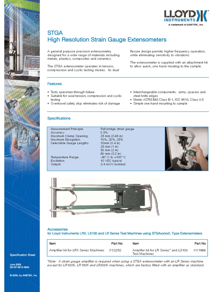 Stga High Resolution Strain Gauge Extensometers: Features | PDF | Sheet ...
