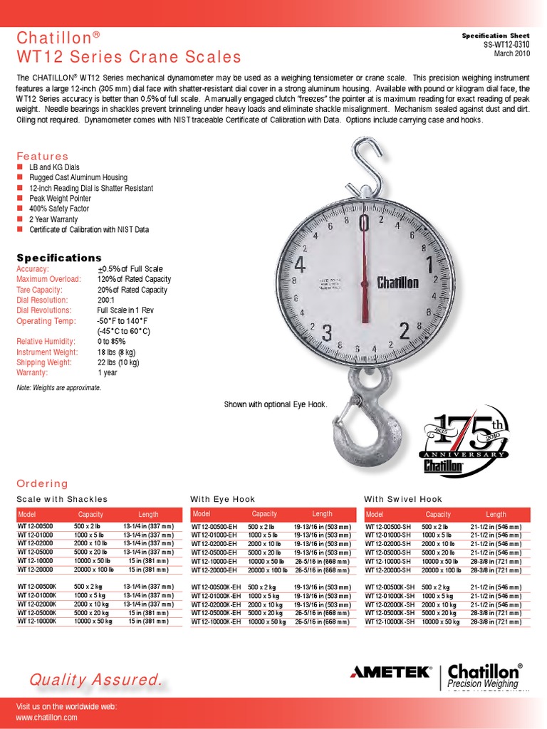 Chatillon WT12 Series Crane Scales: Features | PDF | Calibration ...