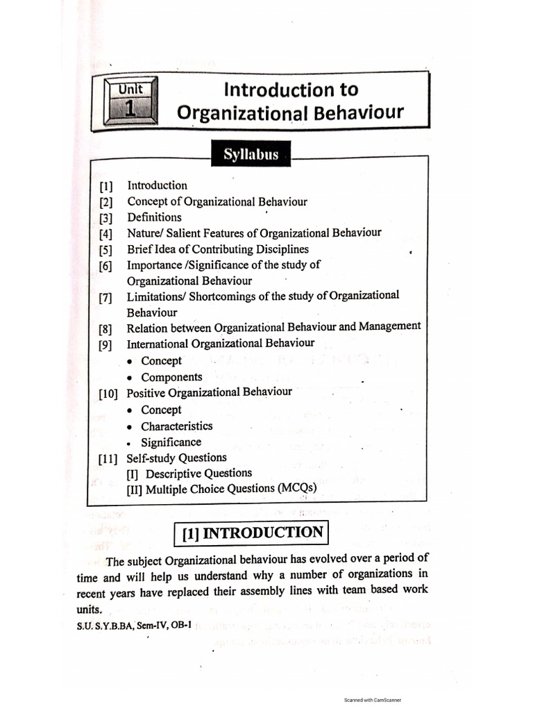 Organisation Behaviour Unit-1 | PDF
