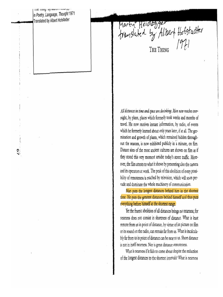 Heidegger The Thing | PDF | Thought | Science