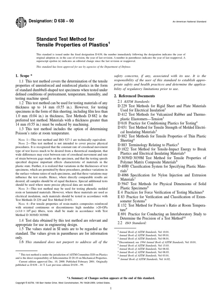 Astm D-638 | PDF | Deformation (Engineering) | Composite Material