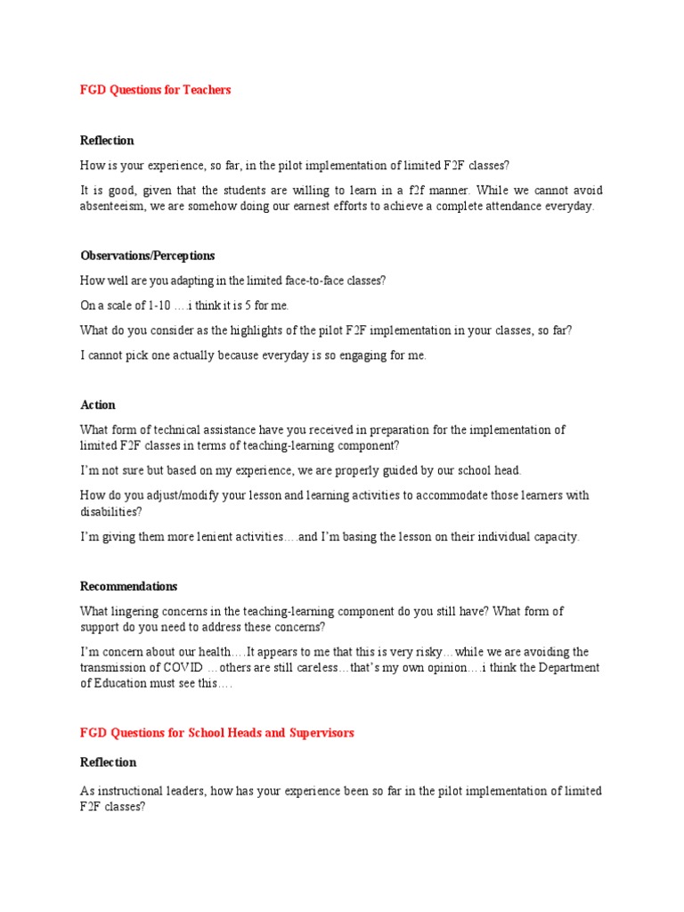 Sample FGD Questions ADS | PDF