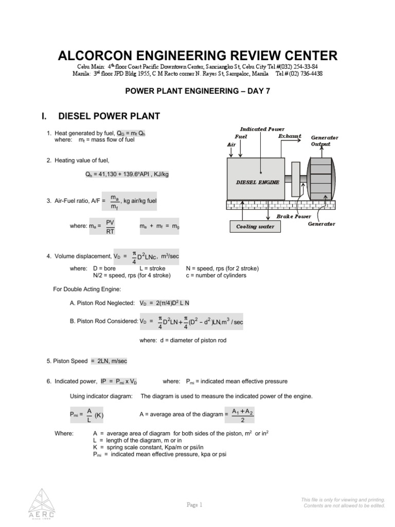 Alcorcon Engineering Review Center: I. Diesel Power Plant | PDF ...
