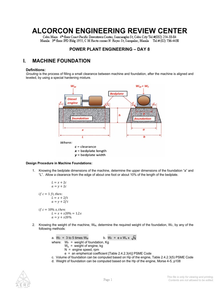 Alcorcon Engineering Review Center: I. Machine Foundation | PDF ...
