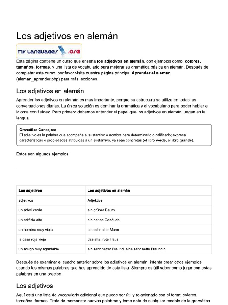 Tarjetas Didacticas Imprimibles Para Aprender Sobre Adjetivos En Alemán ...