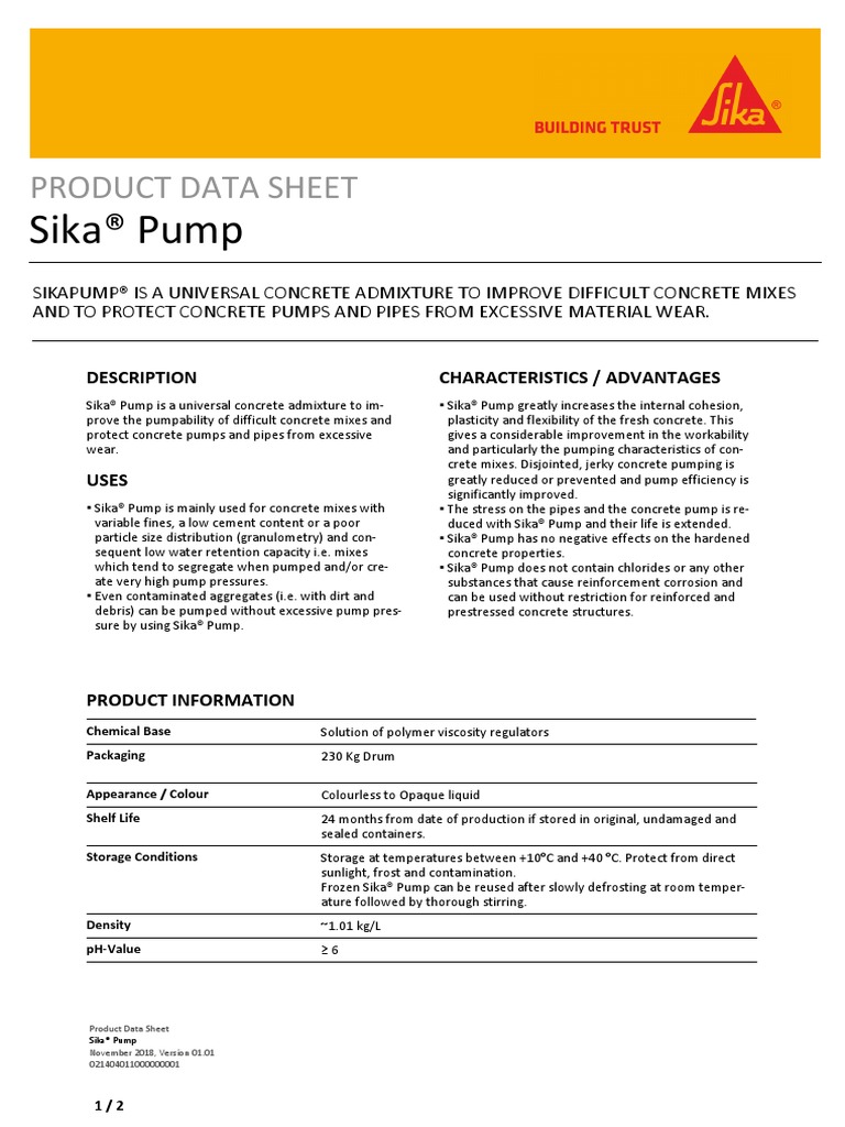 Sika Pump | PDF | Concrete | Pump