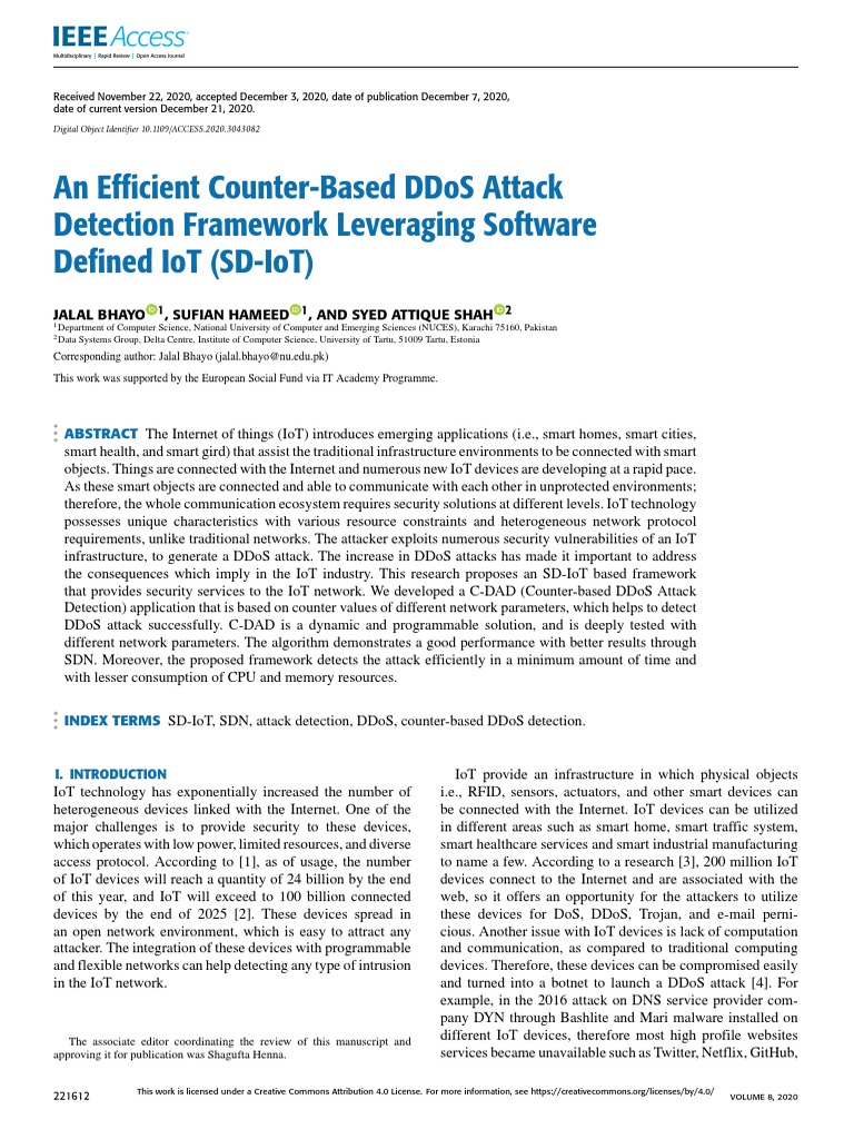 An Efficient Counter-Based DDoS Attack Detection Framework Leveraging Software Defined IoT SD ...