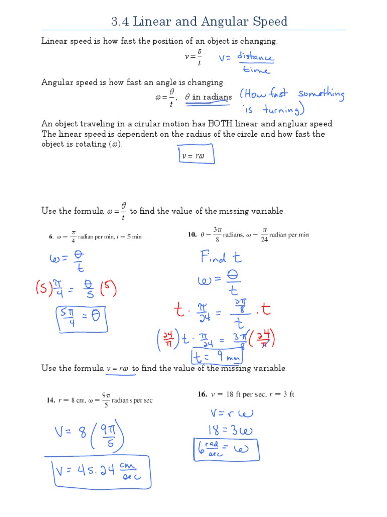 3.4 Linear and Angular Speed | PDF