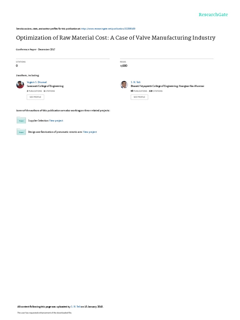 Optimization of Raw Material Cost: A Case of Valve Manufacturing ...