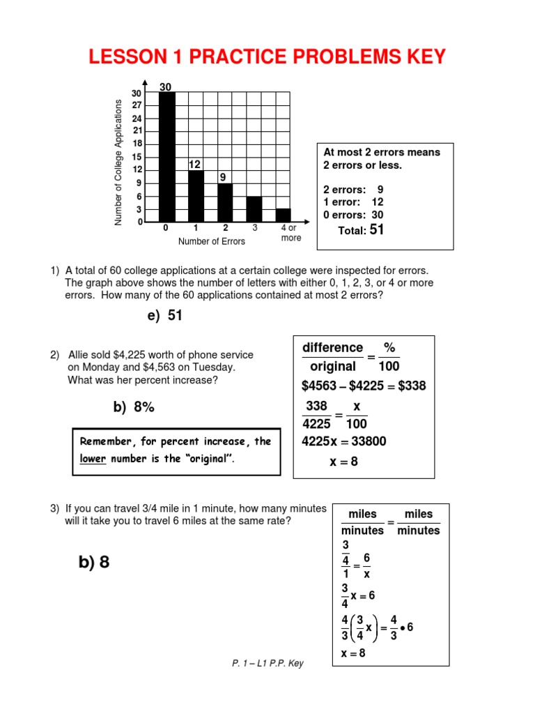 Lesson 1 Practice Problems Key | PDF | Arithmetic | Mathematics