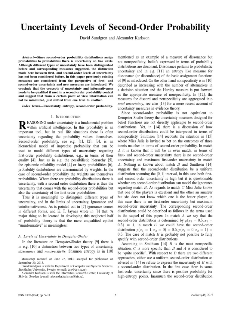 Uncertainty Levels of Second-Order Probability | PDF | Probability ...