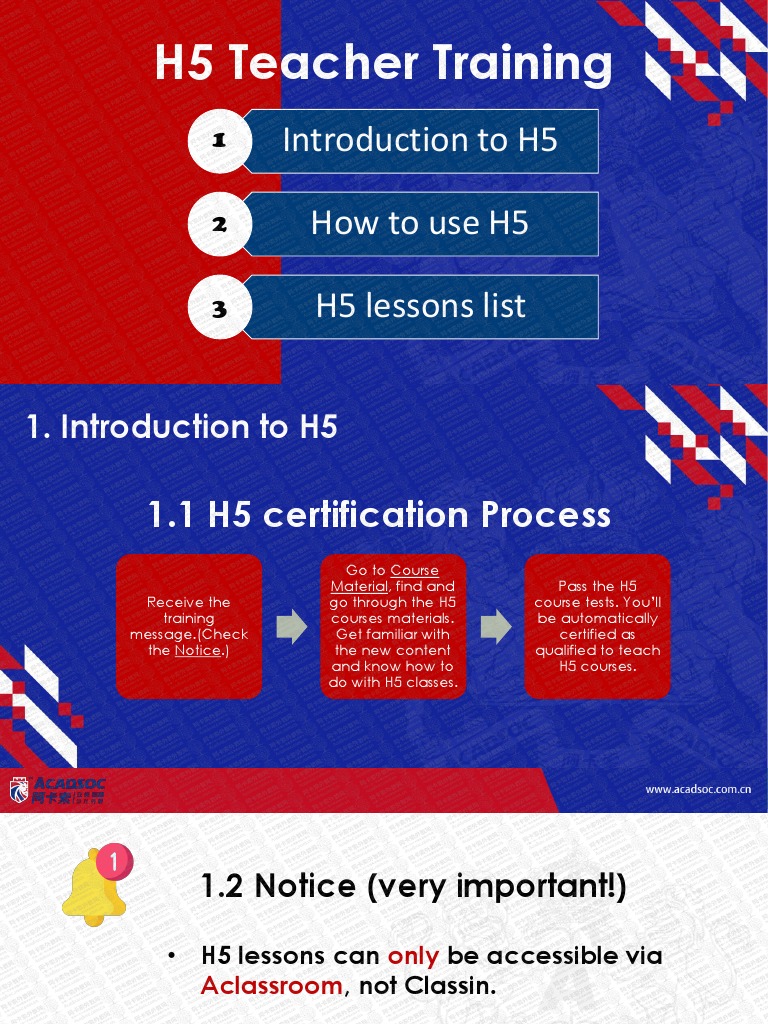H5 Teacher Training: Introduction To H5 How To Use H5 H5 Lessons List ...