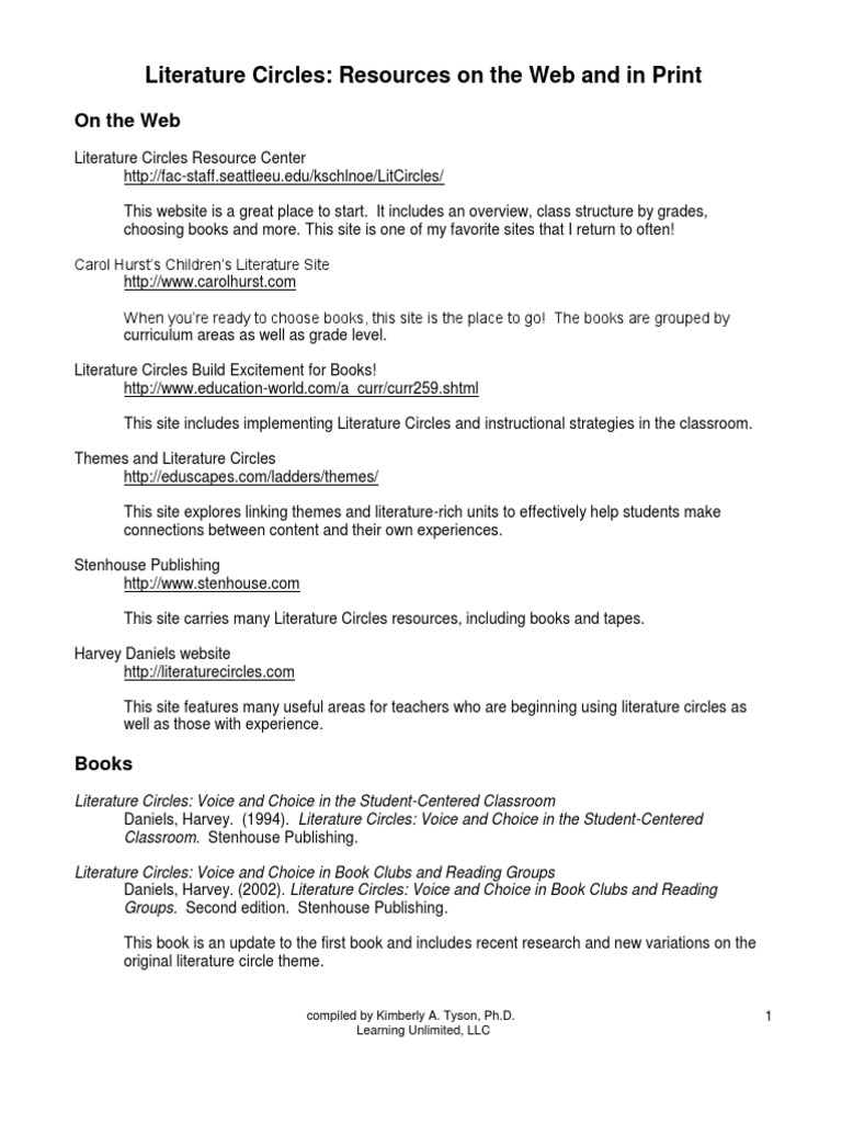 Literature Circles: Resources On The Web and in Print | PDF | Teaching ...
